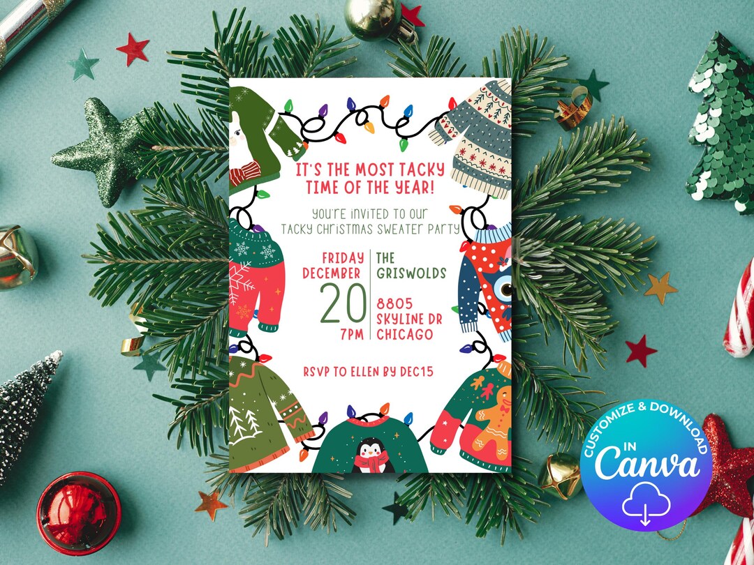 Tacky/ugly Sweater Party Invitation, Canva Template Instant Digital ...