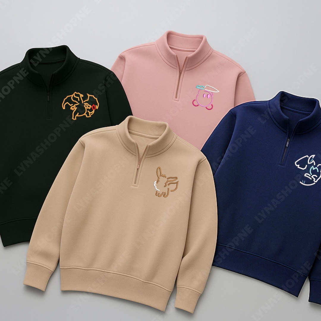 PKM Outline Custom Embroidered Cotton Quarter Zip, Persionalize ...