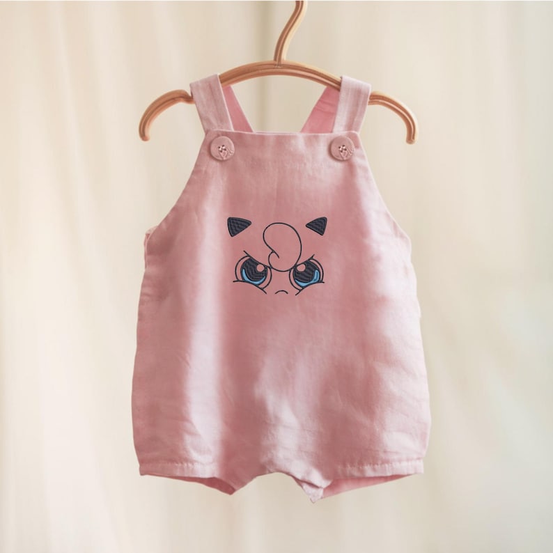 Embroidered Personalized PKM Face Romper, Linen Romper, PKM Cute Face ...
