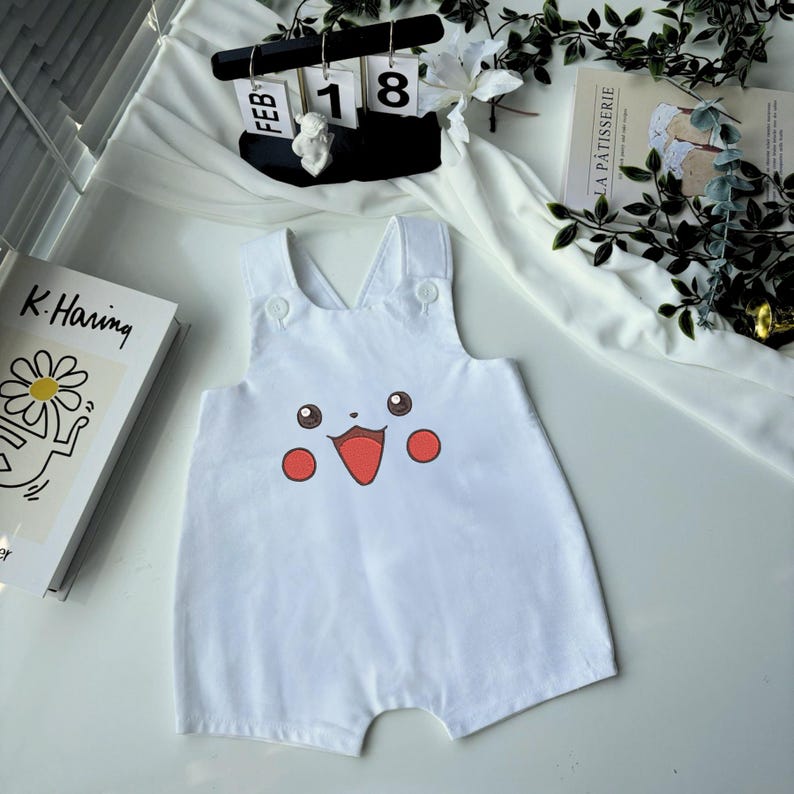 Embroidered Personalized PKM Face Romper, Linen Romper, PKM Cute Face ...