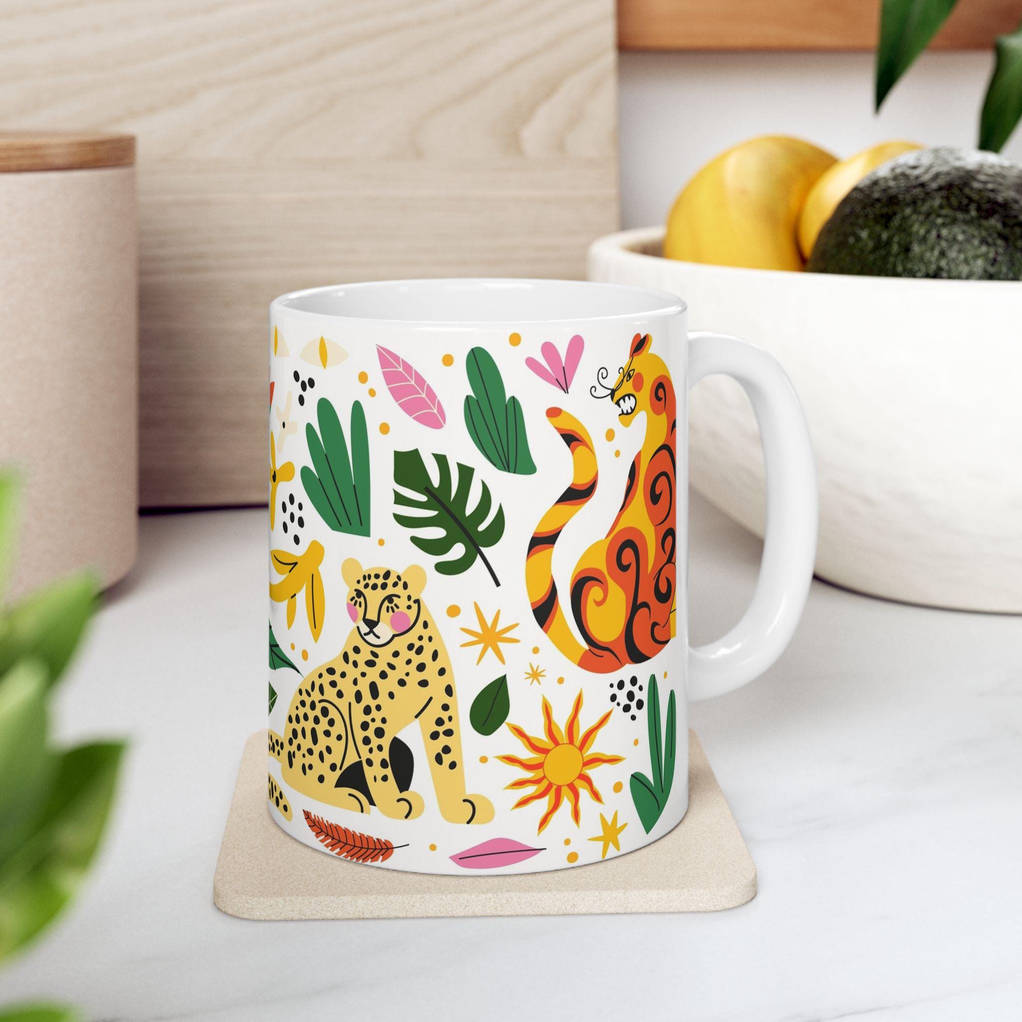 Wildlife Jungle Ceramic Mug, Colorful Animal Print, Perfect Gift For ...