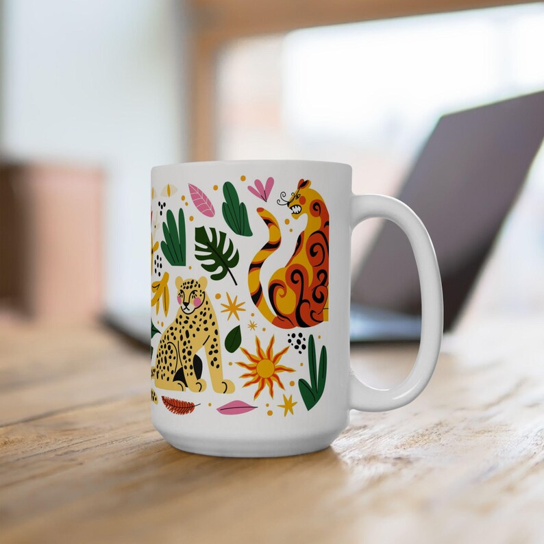 Wildlife Jungle Ceramic Mug, Colorful Animal Print, Perfect Gift For ...