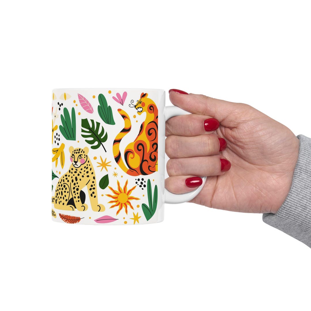Wildlife Jungle Ceramic Mug, Colorful Animal Print, Perfect Gift For ...