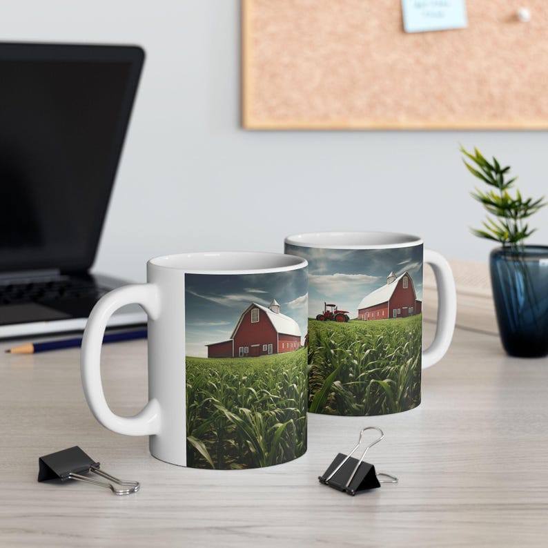 Vintage Farm Scene Ceramic Mug, Rustic Coffee Cup for Farmers, Country ...
