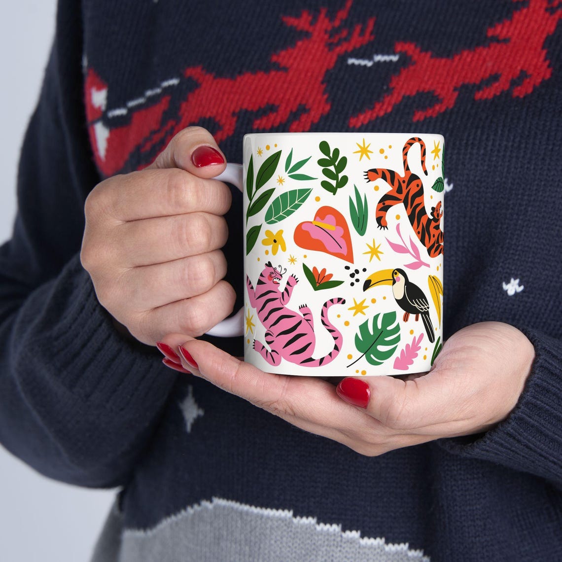 Wildlife Jungle Ceramic Mug, Colorful Animal Print, Perfect Gift For ...