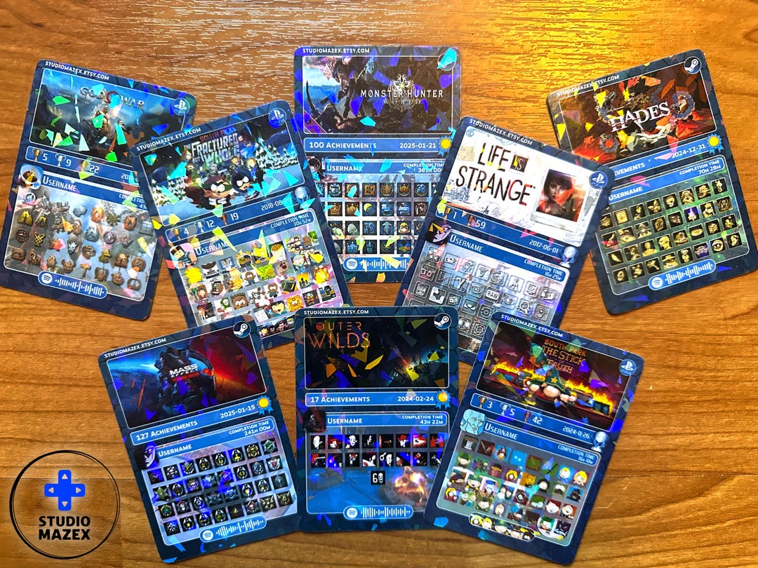 Ready-to-print Custom Holographic Platinum Trophy Cards Achievement ...