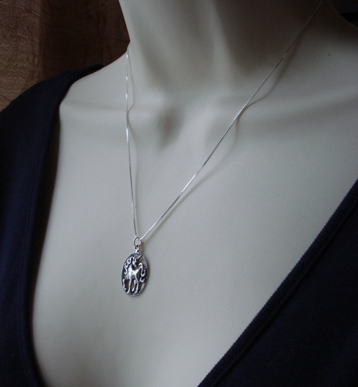Unicorn Necklace in Sterling Silver With Venetian Box Chain Unicorn ...