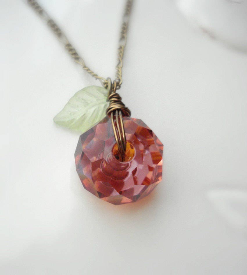 Red Apple Necklace in Brass Crystal Swarovski Necklace Autumn Nature ...