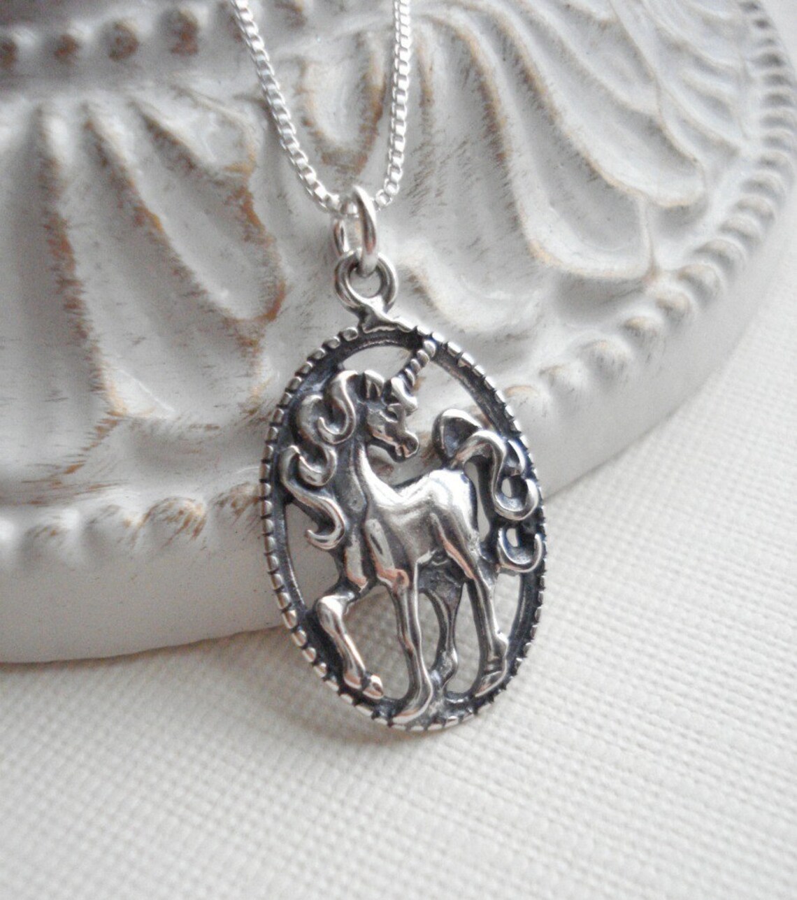 Unicorn Necklace in Sterling Silver With Venetian Box Chain Unicorn ...