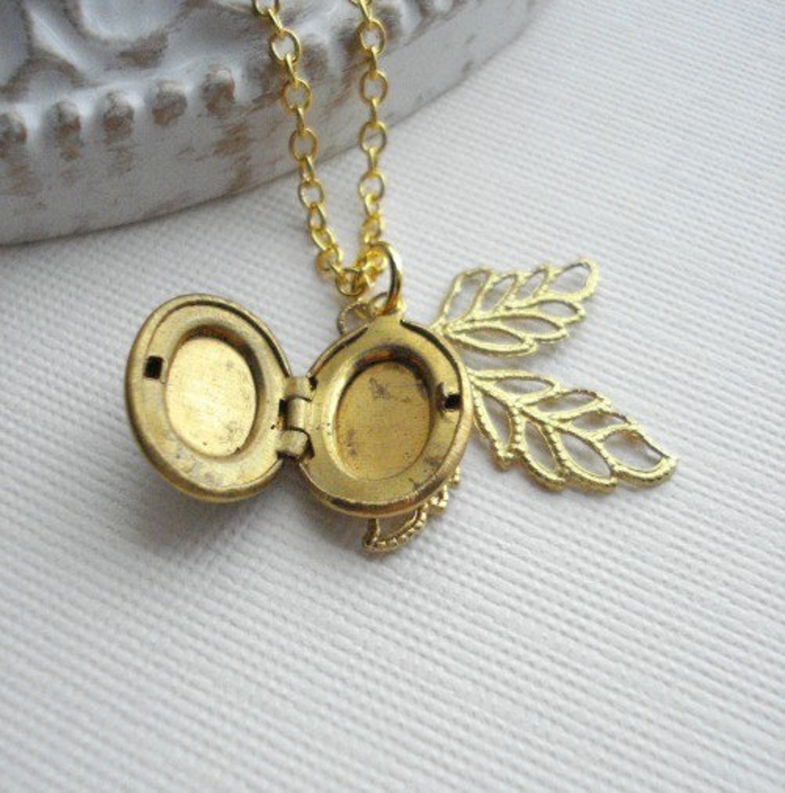 Oval Locket Necklace. Small Angel Locket. Medallion Necklace, Light ...