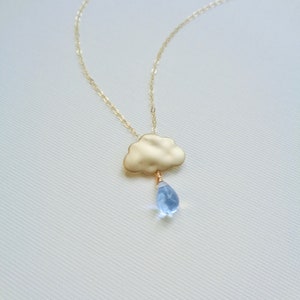 Gold Cloud Necklace Rain Drop Necklace Purple Rain Gold Delicate Jewelry Weather Necklace Dainty ...