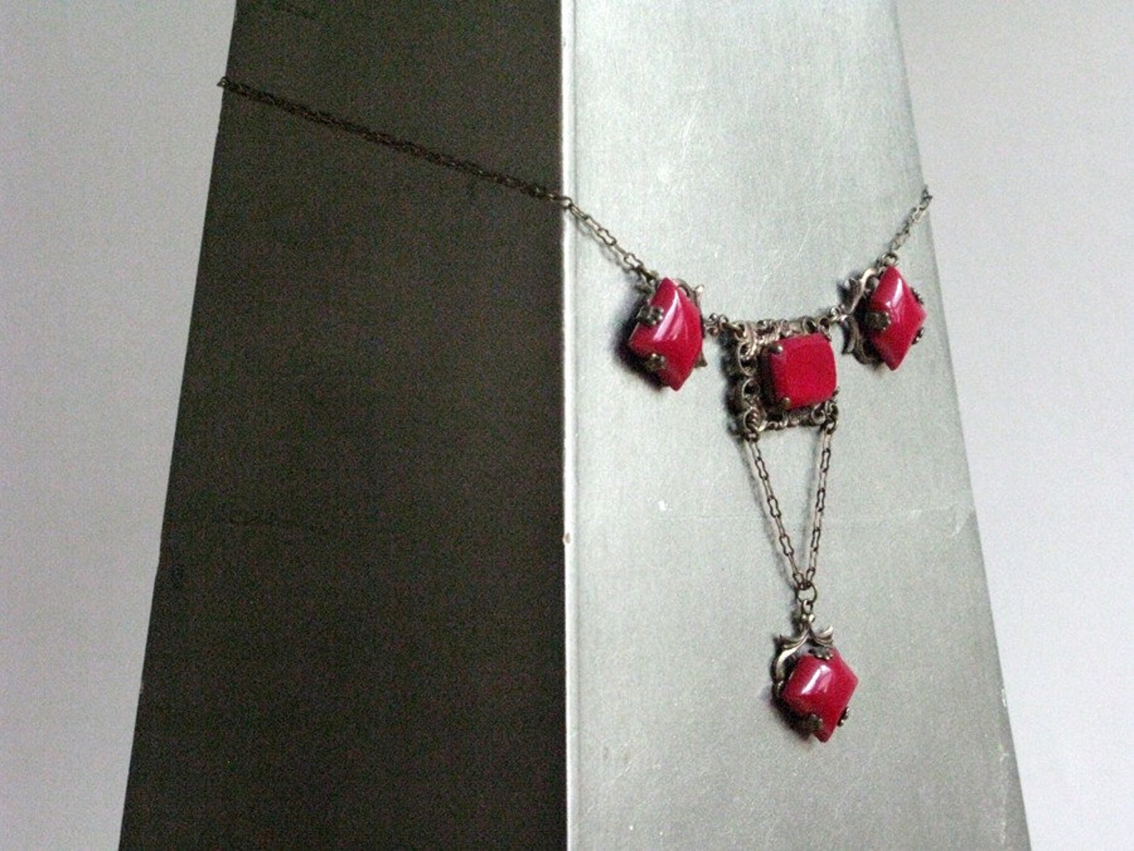 Antique Art Deco Red Glass Necklace - Etsy