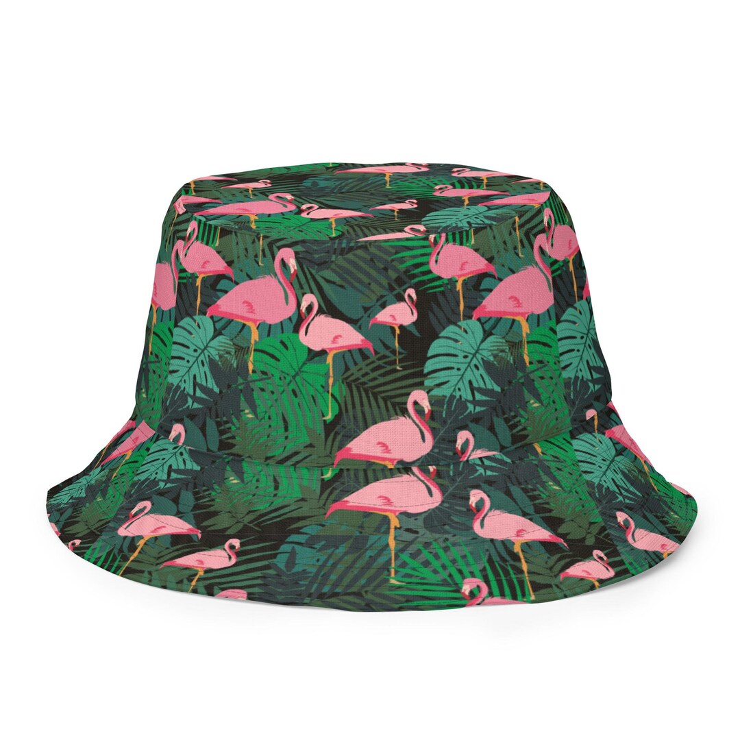 Reversible Flamingo Bucket Hat | Tropical Rave Outfit Accessory - Etsy