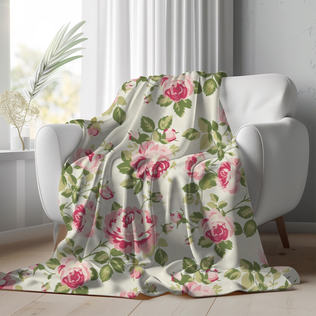 Pink Rose Flower Blanket: French Cottage Shabby Chic Throw - Etsy