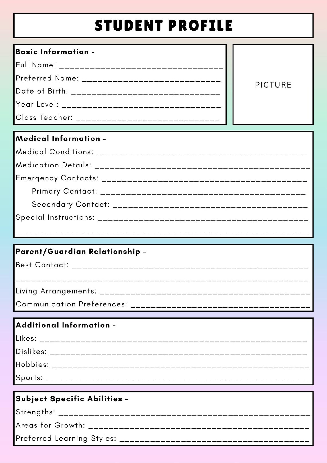 Student Profiling Sheet (edible Canva Link and PDF) - Etsy
