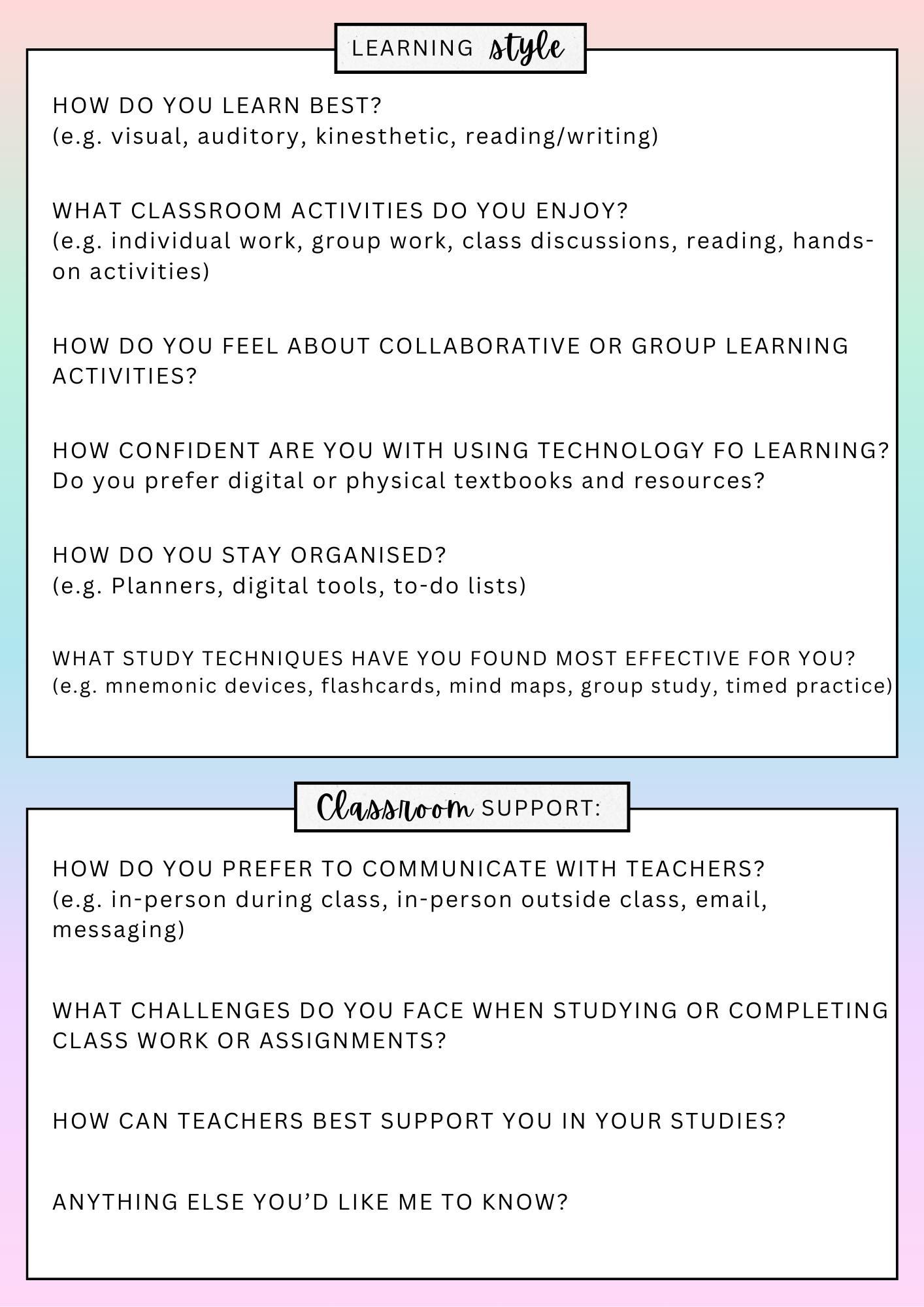Student Profiling Sheet (edible Canva Link and PDF) - Etsy