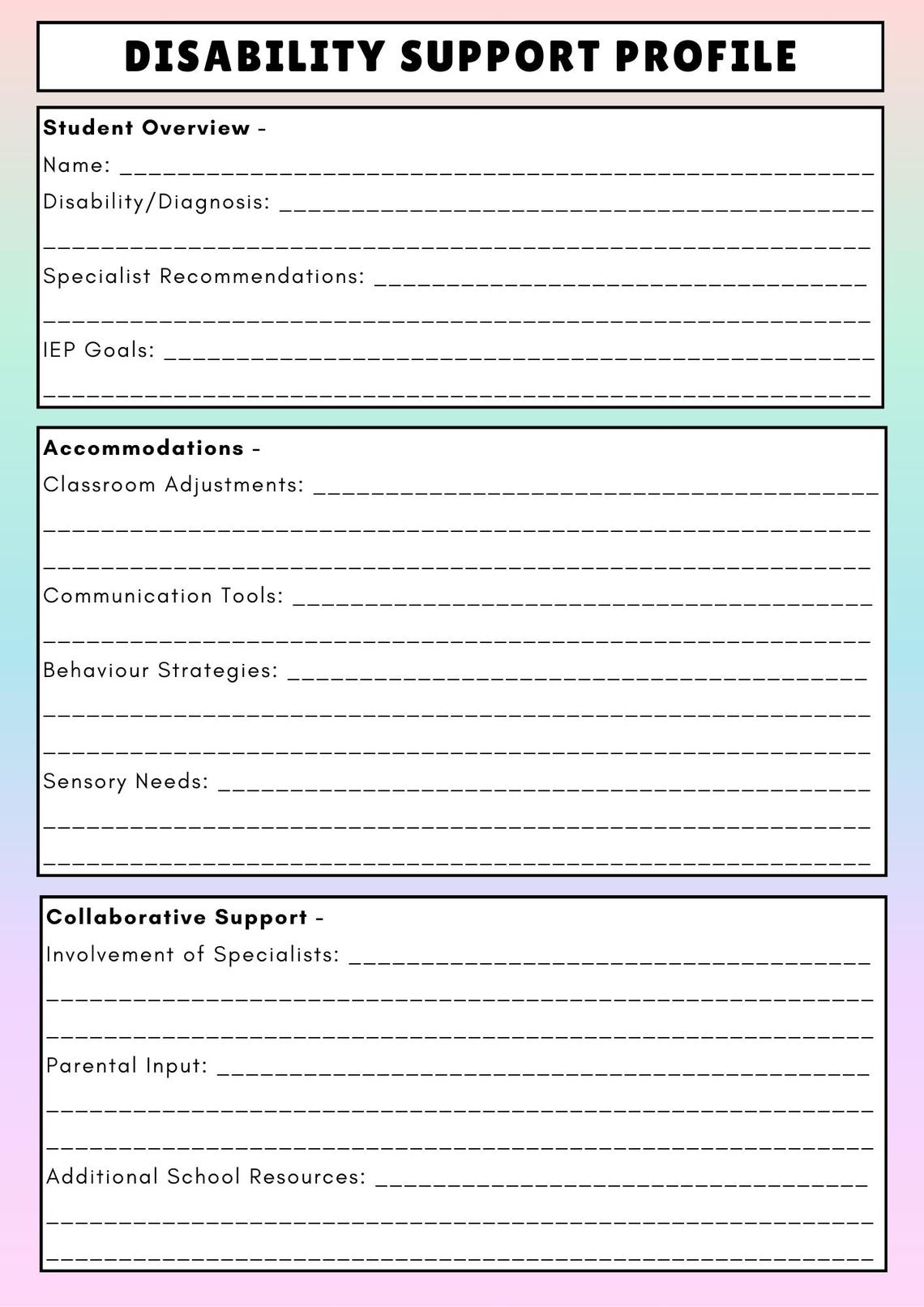 Student Profiling Sheet (edible Canva Link and PDF) - Etsy