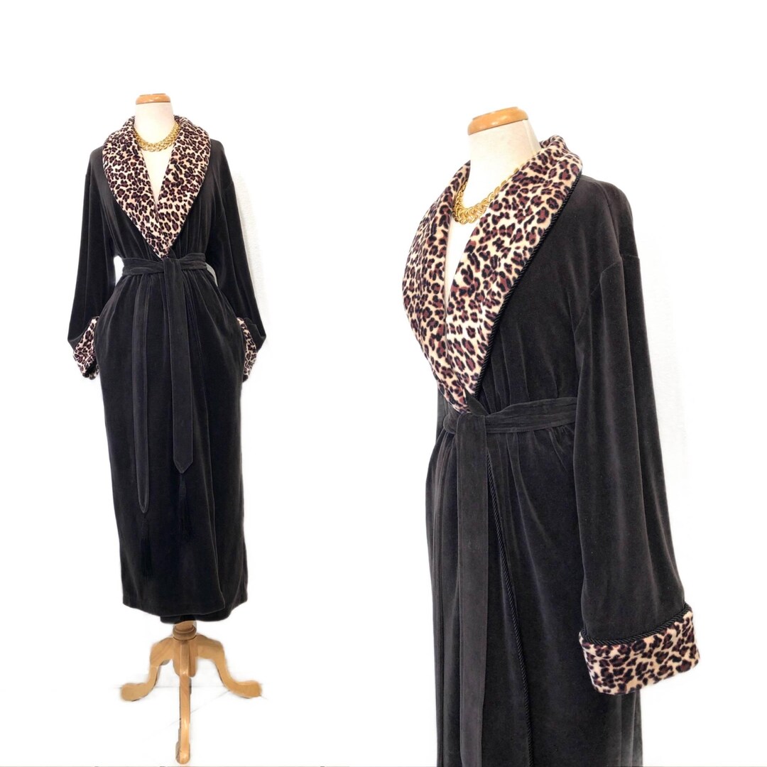 Vintage Brown Velvet Robe Hostess Gown Valerie Stevens Leopard Print ...