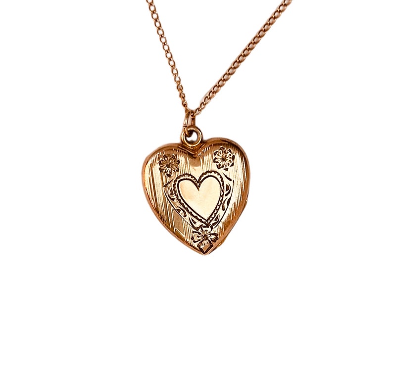 Vintage 1940s Heart Locket 12K Gold Filled Engraved Flower P&K Pitman ...