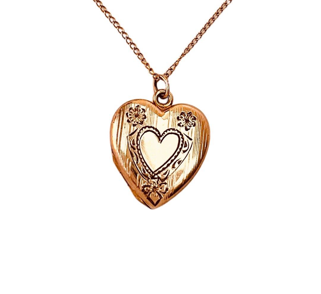 Vintage 1940s Heart Locket 12K Gold Filled Engraved Flower P&K Pitman ...
