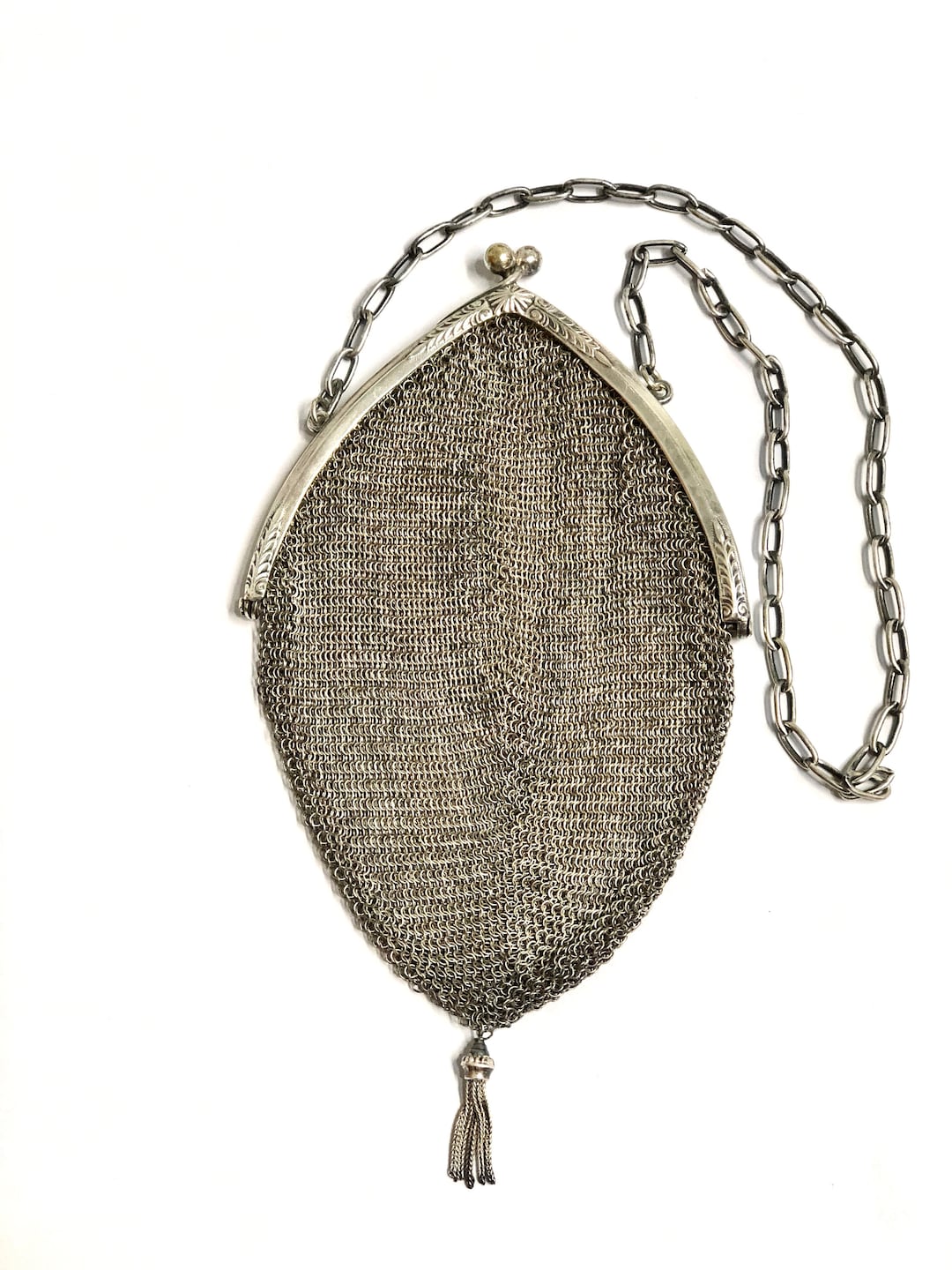 Antique 1800s Silver Mesh Chatelaine Purse Alpacca Engraved German ...