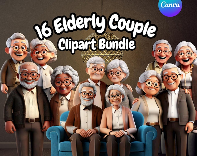 Quirky Elderly Couple Clipart, Cute Old People Illustrations, Printable ...