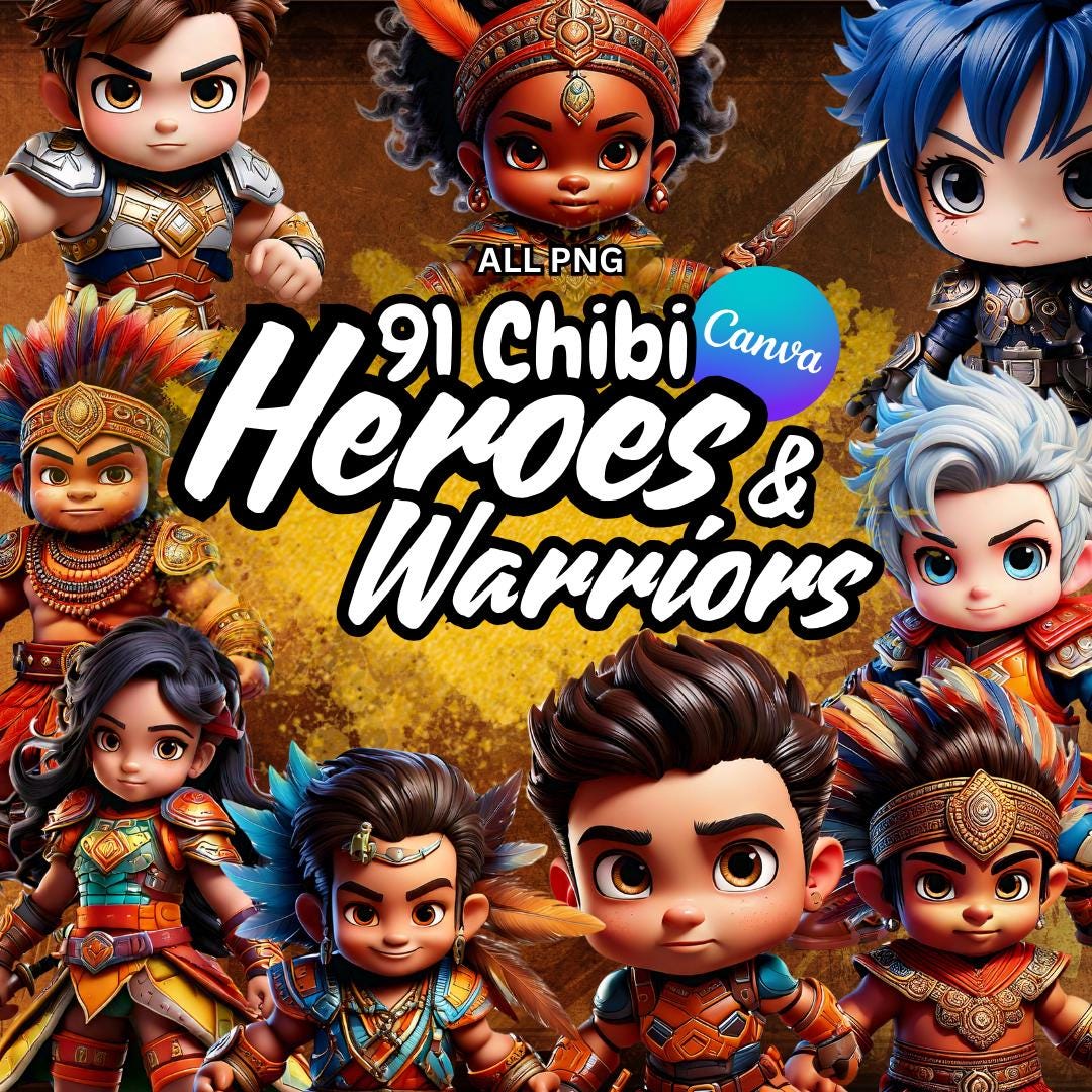 91 Unique PNG Chibi Heroes & Warriors – Digital Download - Etsy