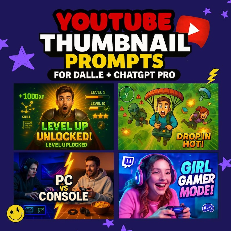 Gaming Youtube Thumbnail Prompts | DALL-E + Chatgpt Pro (digital ...