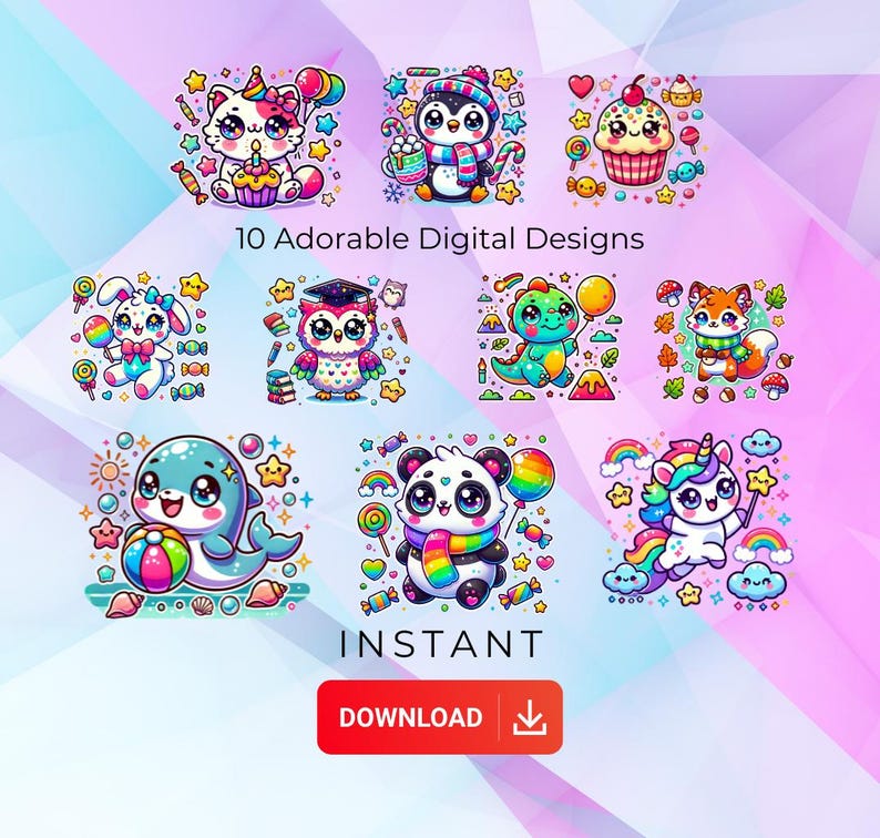 Kawaii Clip-art Pack - 10 Adorable Digital Designs | High-resolution ...