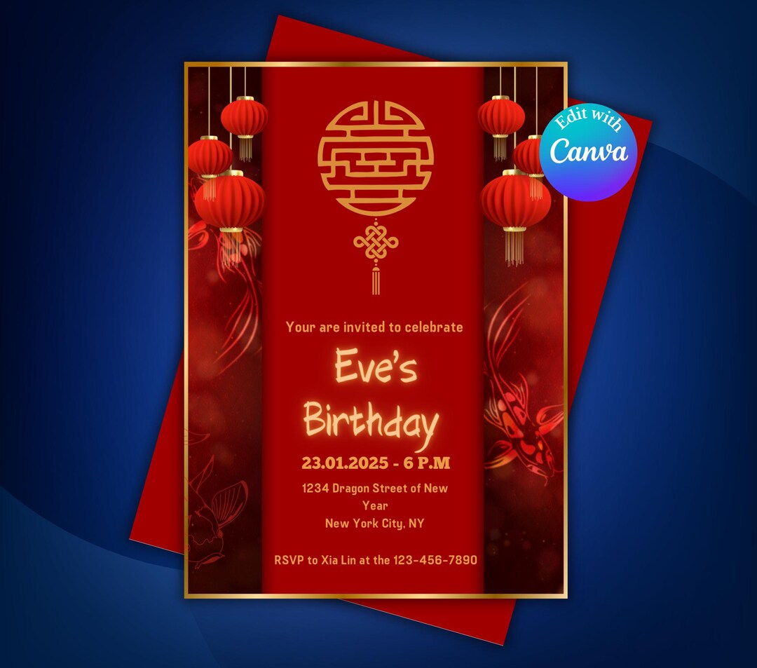 Editable Chinese Party Invitation, Chinese Birthday Invitation ...