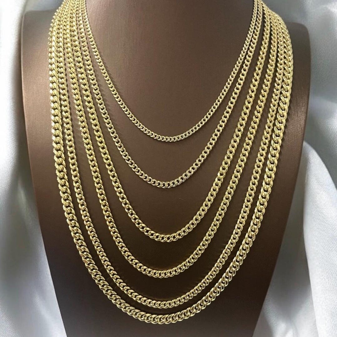 10k Real Gold Miami Cuban Link Chain 2mm to 6mm, Real Gold Chain Stylish and Durable. Men’s and ...