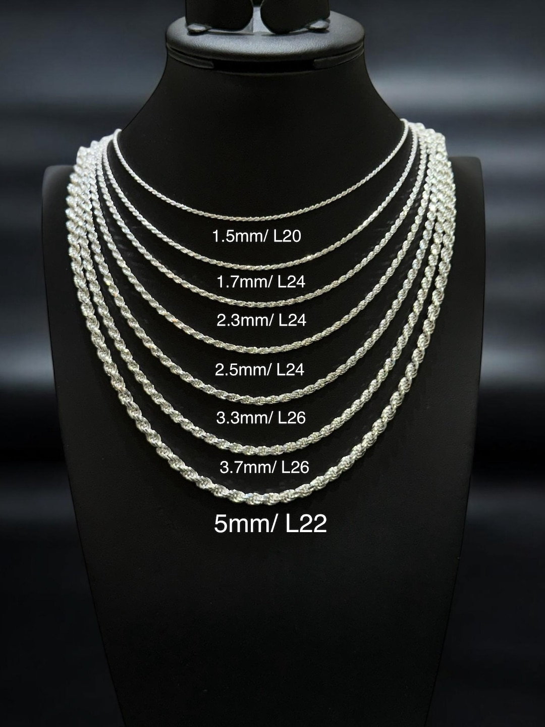 Solid Sterling Silver Rope Chain, 925 Silver, Silver Rope Chain, Silver ...