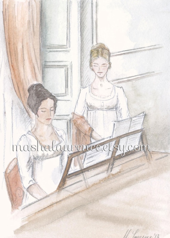 Elizabeth and Georgiana at the Piano. Art Print. 5x7. | Etsy