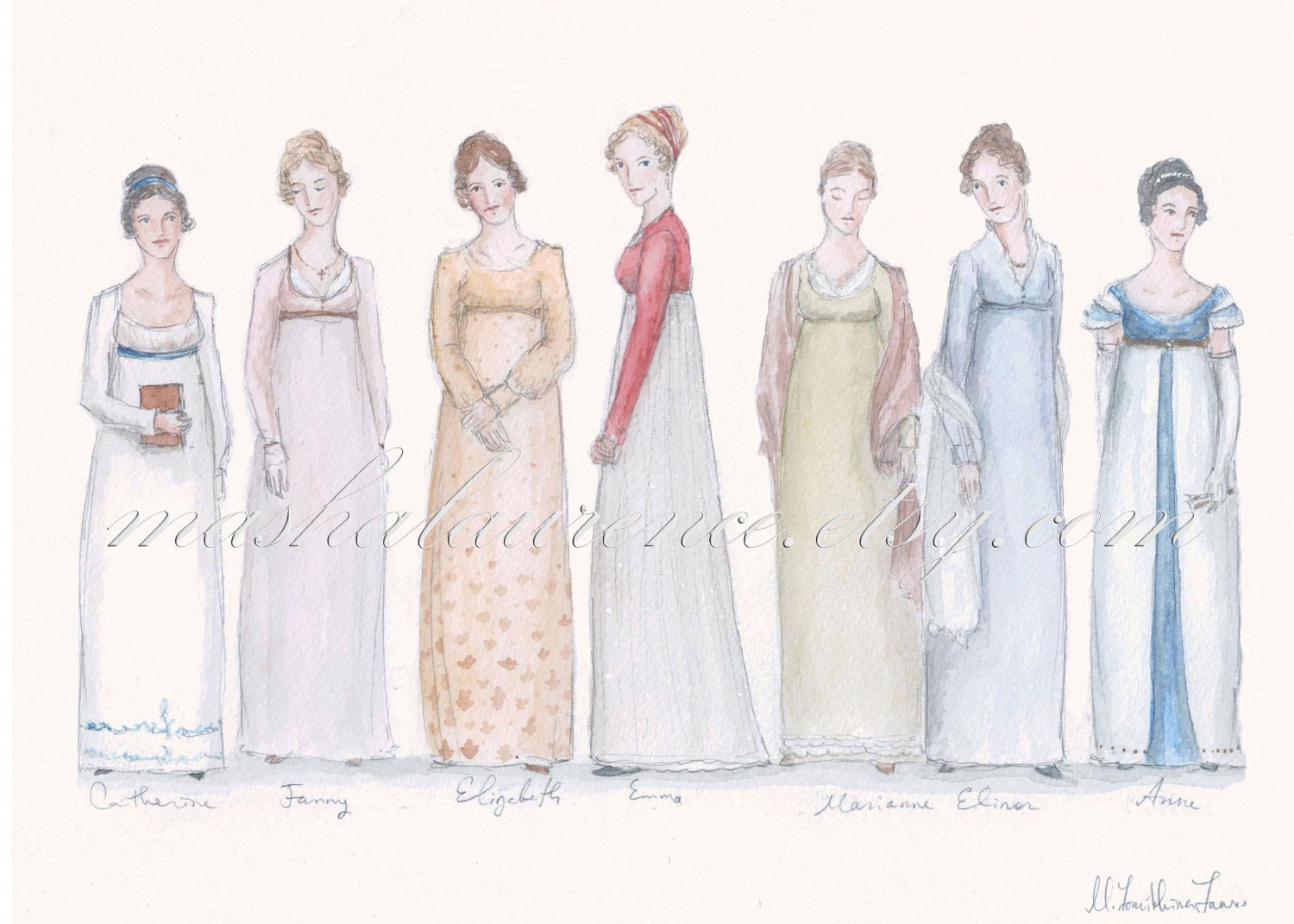 Jane Austen's Heroines and Her Leading Men. Two 5x7 Art Prints. - Etsy