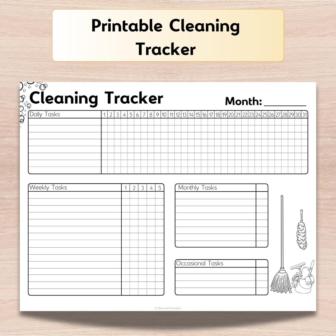 Printable Cleaning Tracker Daily, Weekly, Monthly Tasks, Room-by-room ...