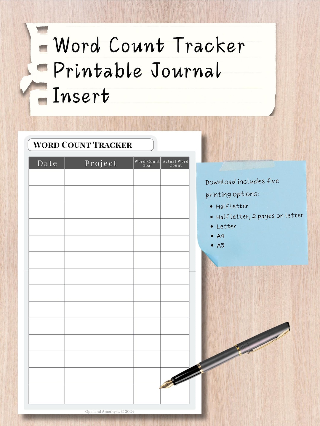 Word Count Tracker, Printable, for Journal, Discbound Planner, A4, A5 ...