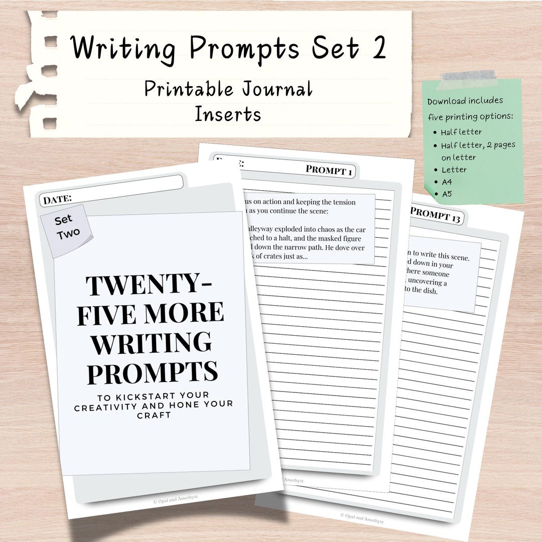 25 Writing Prompts Set 2, Printable, for Journal, Discbound Planner ...