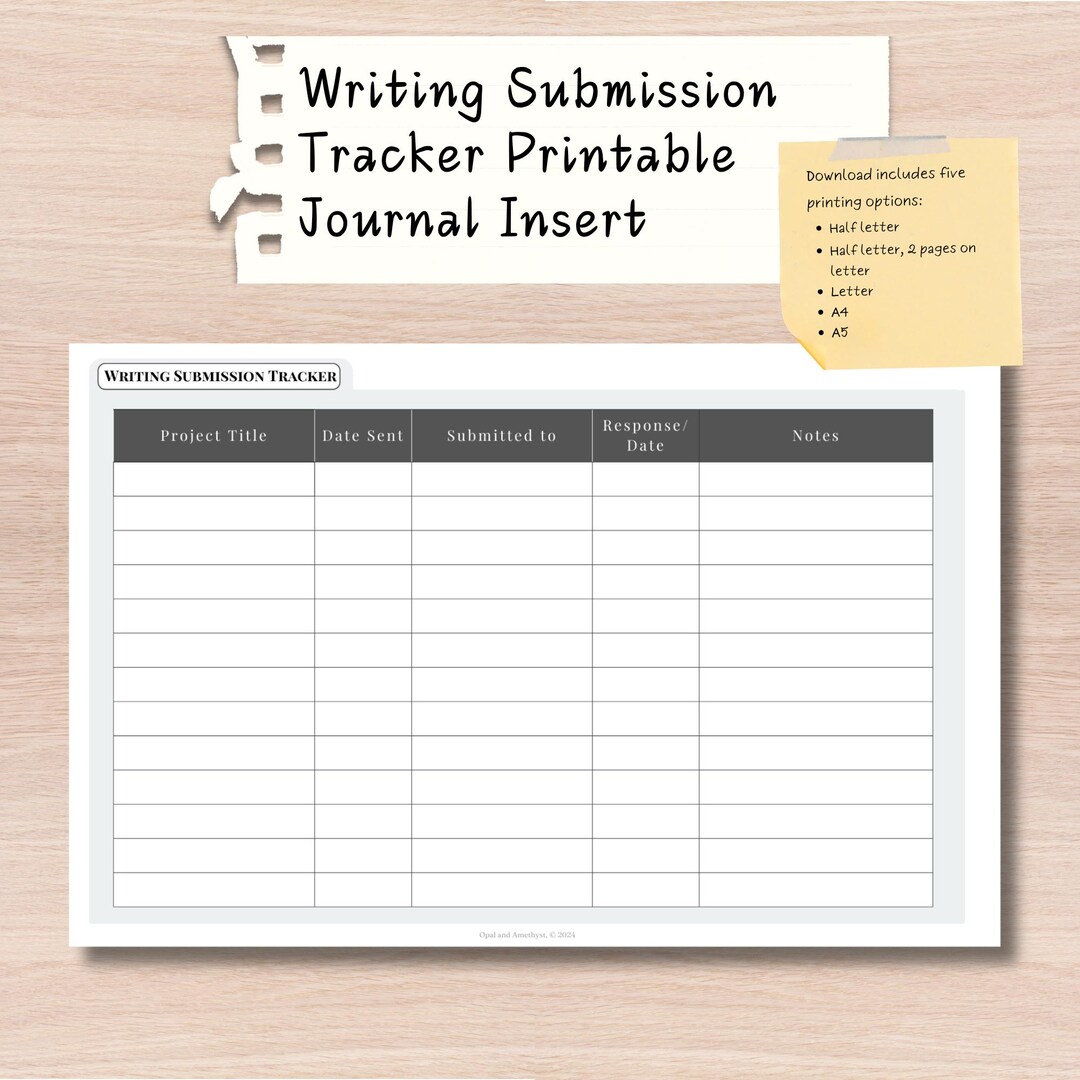 Writing Submission Tracker, Printable, for Journal, Discbound Planner ...