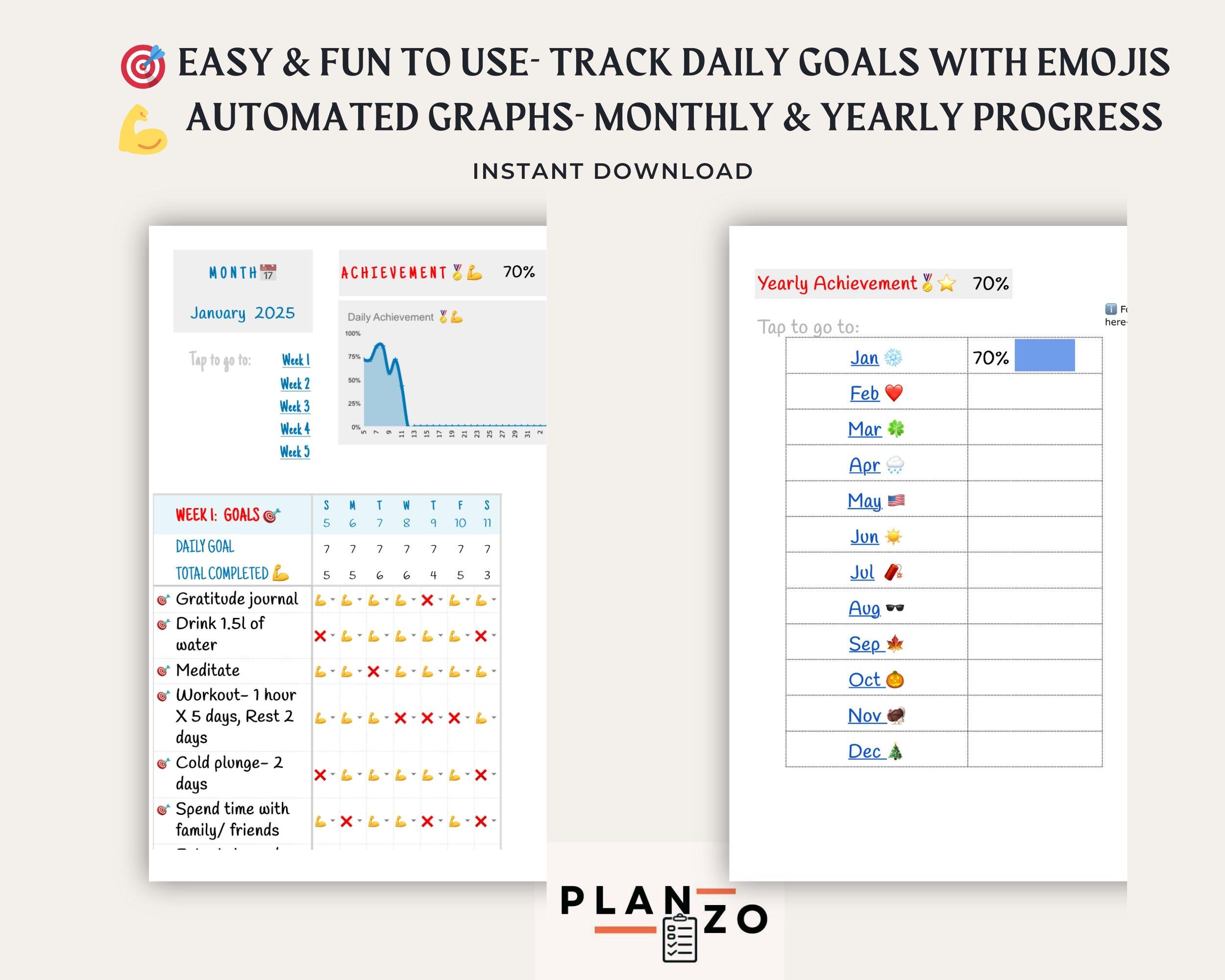 Habit Tracker 2025 Daily Goal Tracker Spreadsheet Google Sheets Phone ...
