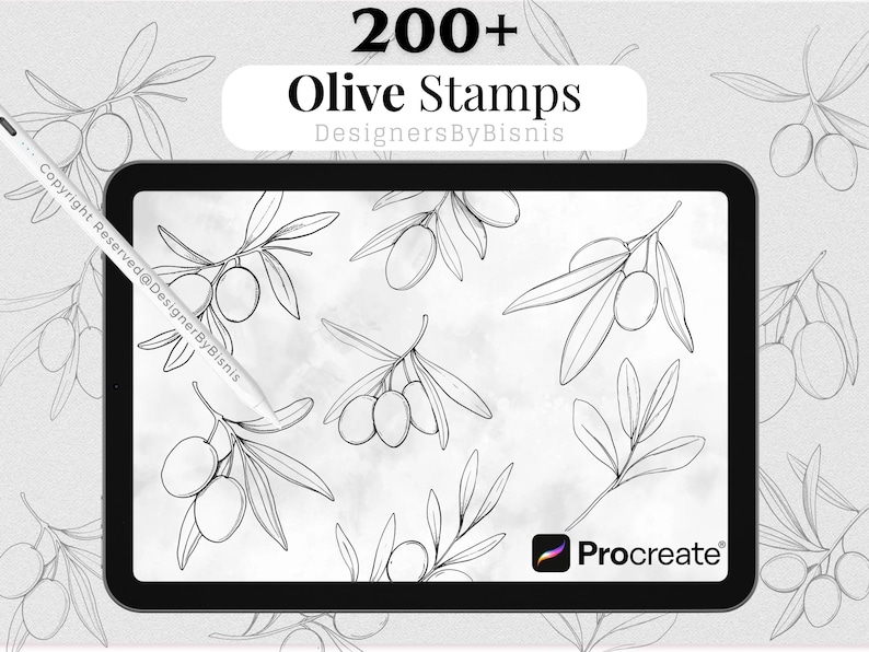 Olive Branch Procreate Stamps | 200+ Botanical Line Art Brushes ...