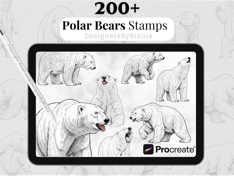 Polar Bear Stamps for Procreate – 200+ Arctic Animal Line Art Brushes ...
