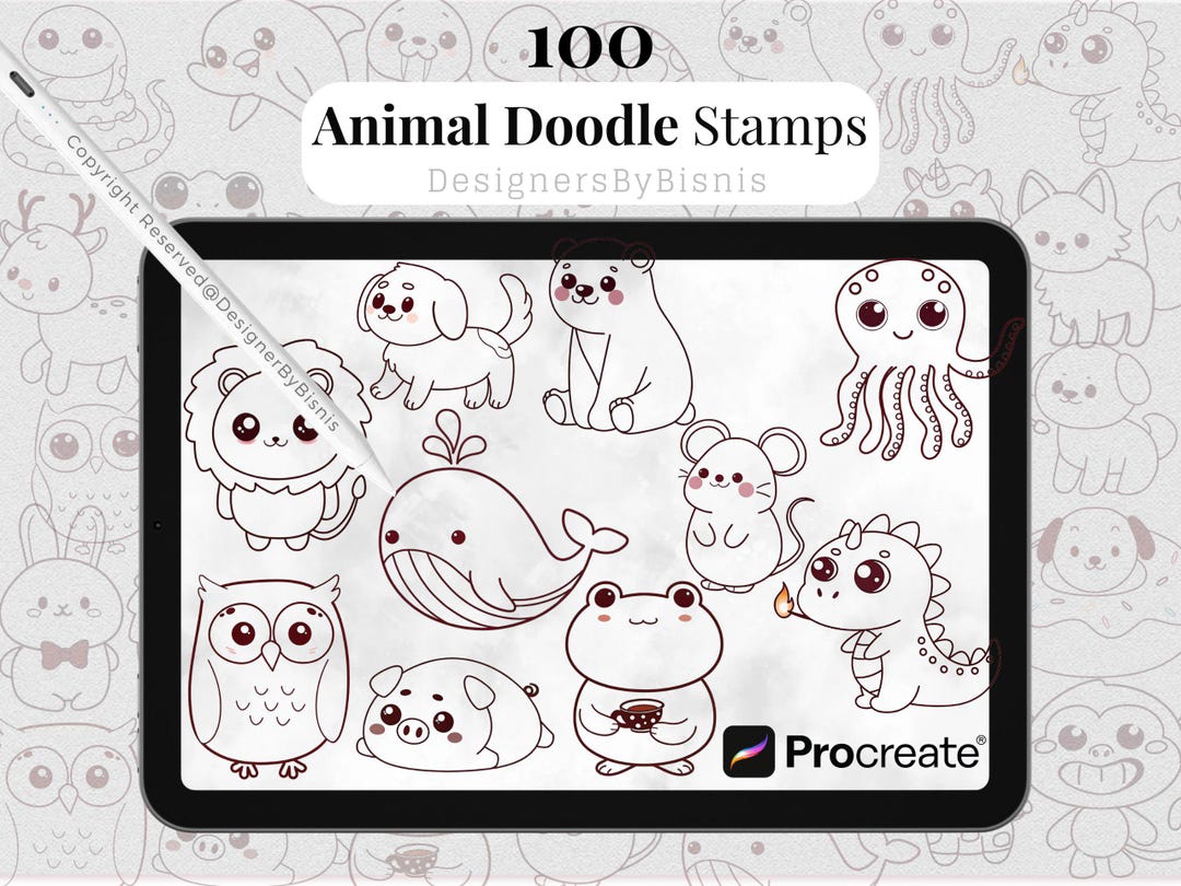100+ Animal Doodle Procreate Stamps | Brush Bundle (digital Download - Etsy