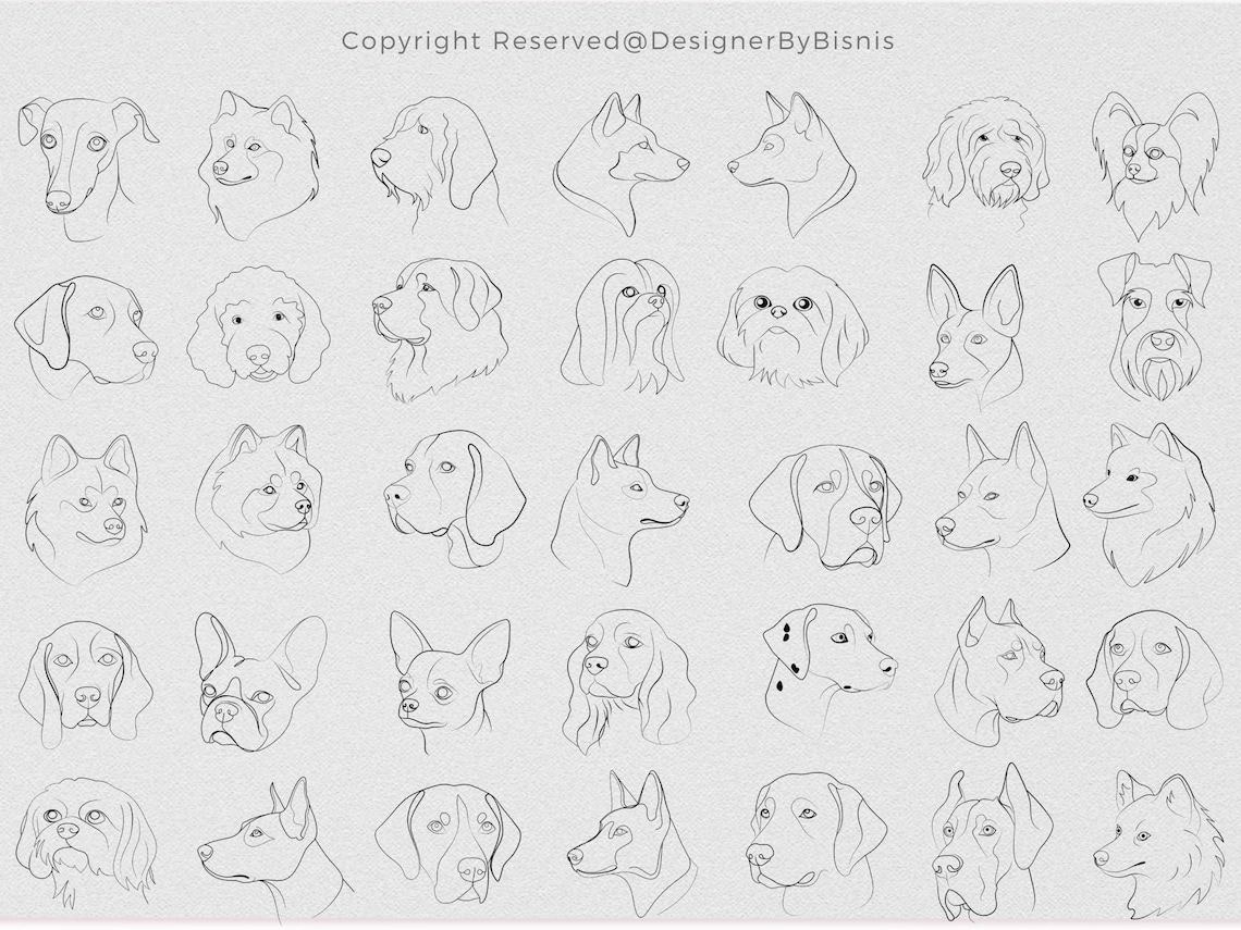 100 Minimalist Dog Head Procreate Stamps: Line Art Pet Portraits (brush ...