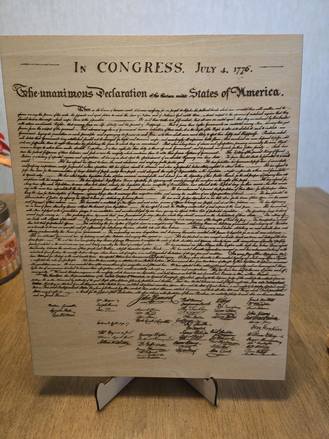 Laser Engraved Declaration of Independence on Birchwood With Stand - Etsy