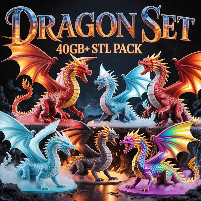 Dragon Empire Set STL Bundle 40GB+ | 3D Printable Fantasy Dragons Pack ...