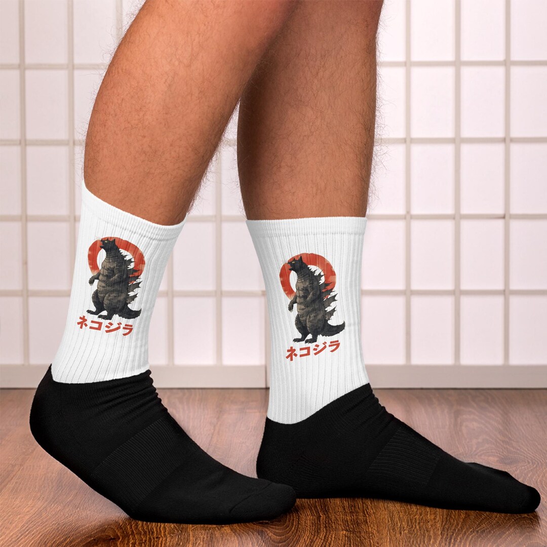 Catzilla Crew Socks, Mid-calf Soks, Godzilla, Japanese Design, Cat ...