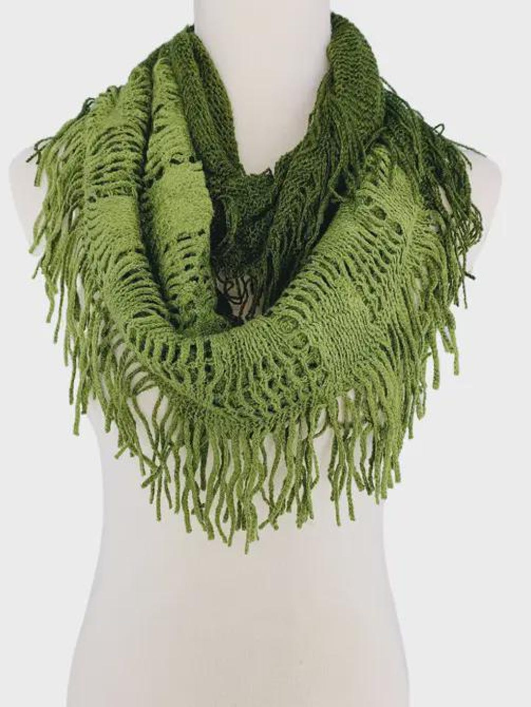 Lightweight Cozy Two-tone Fringe-detailed Loop Circle Infinity Magic ...