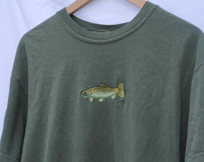 Green Trout Embroidered Fish Tshirt - Etsy