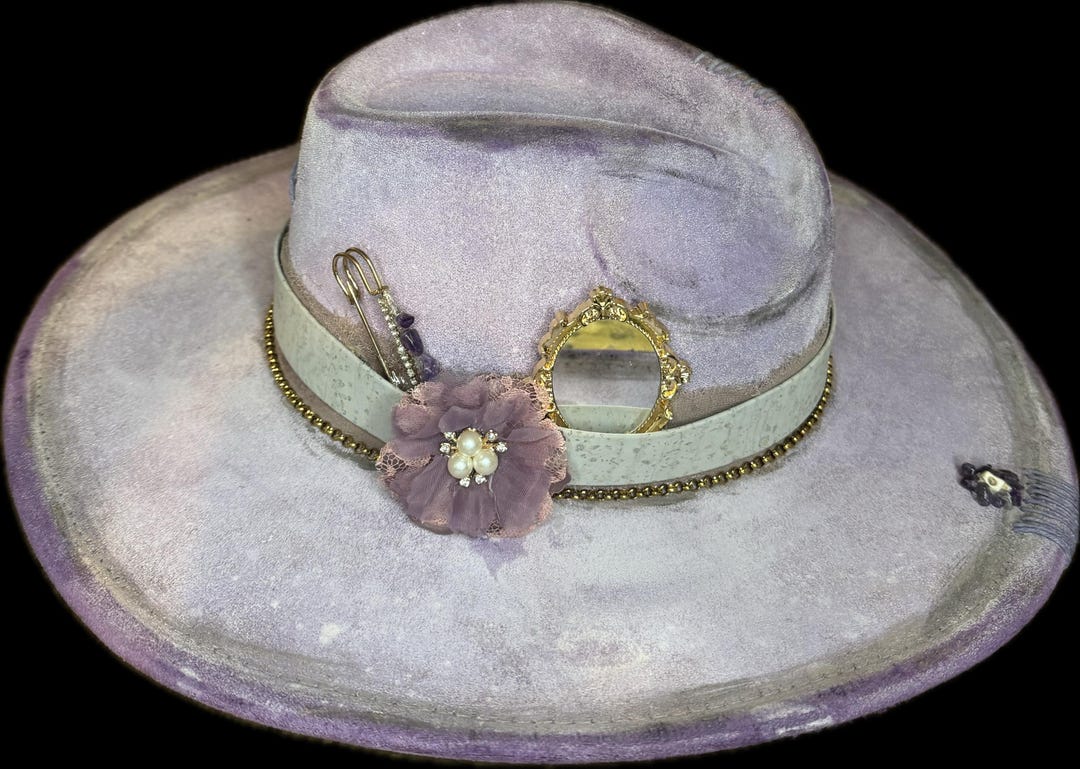 Lavender Violet Custom Hand-painted Fedora | Artistic Wide-brim Hat ...