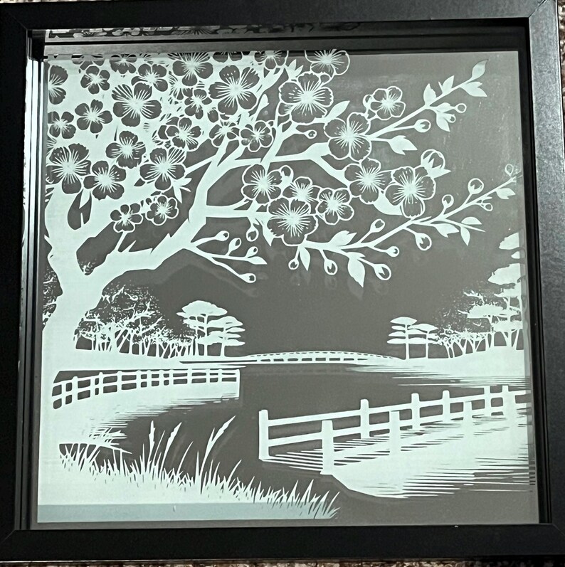 Laser Engraved Mirror - Cherry Blossom Bridge - Etsy
